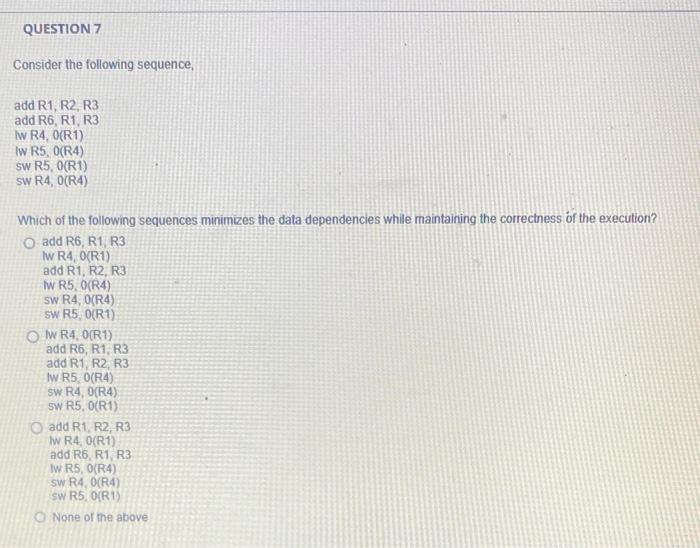 Solved Which of the following sequences minimizes the data | Chegg.com