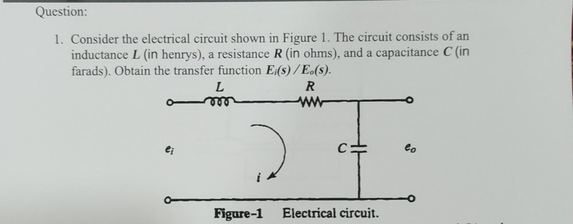 Solved 1. Consider the electrical circuit shown in Figure 1. | Chegg.com