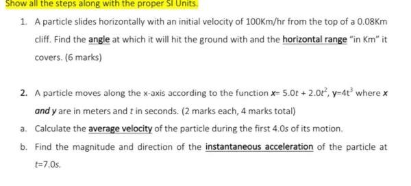Solved 1. A particle slides horizontally with an initial | Chegg.com