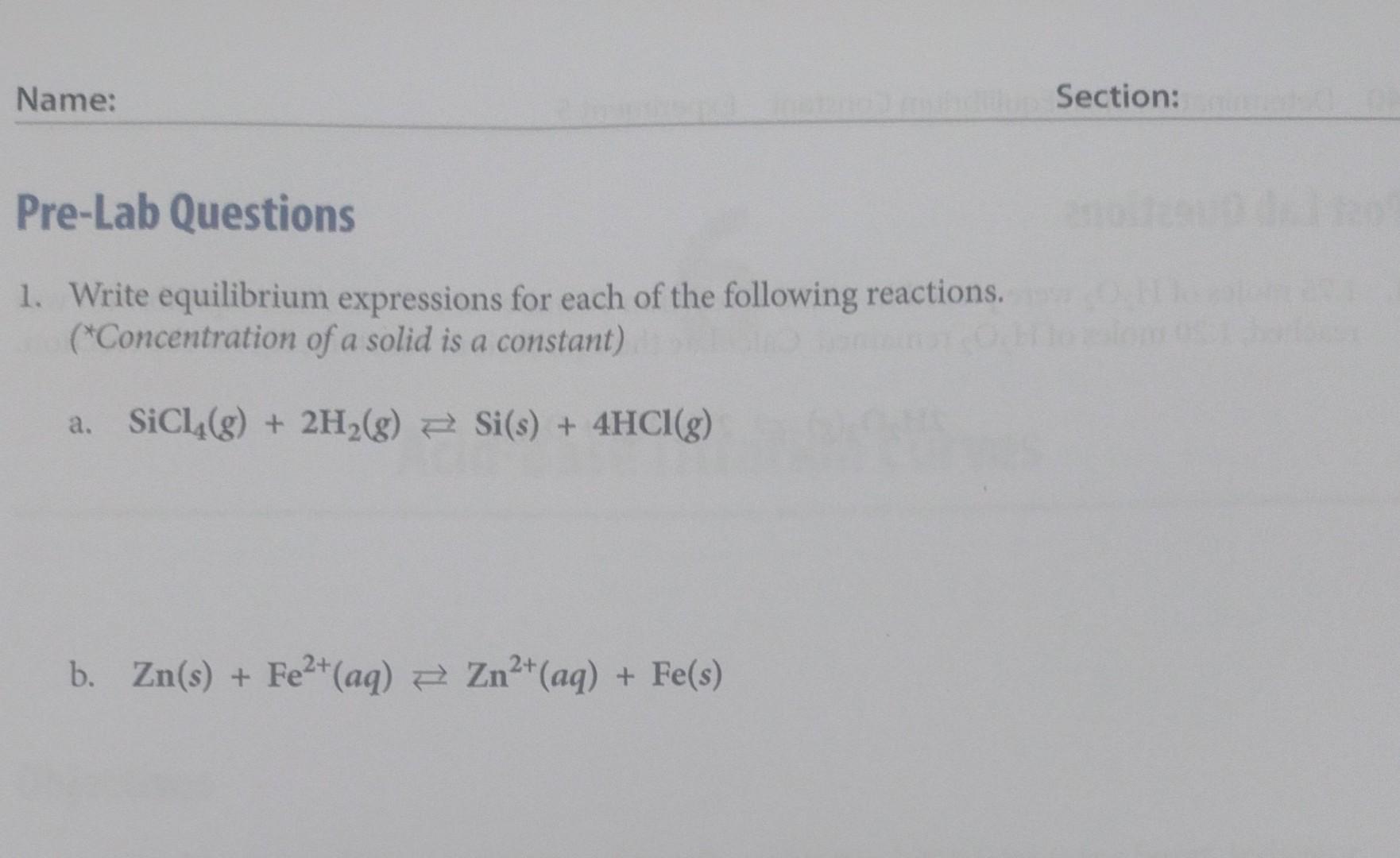 Solved 1. Write equilibrium expressions for each of the | Chegg.com