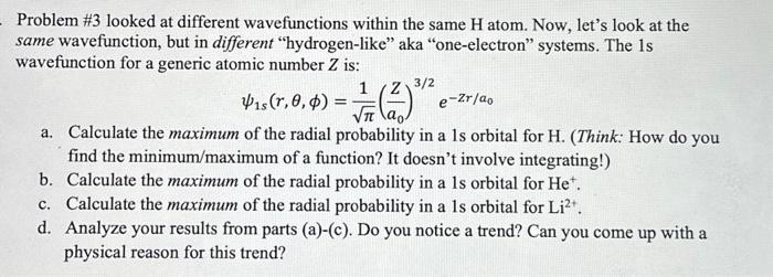 Solved Problem \#3 looked at different wavefunctions within | Chegg.com