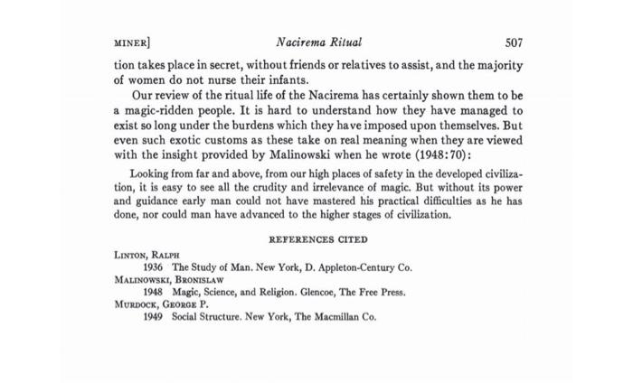 Body Ritual among the Nacirema HORACE MINER | Chegg.com