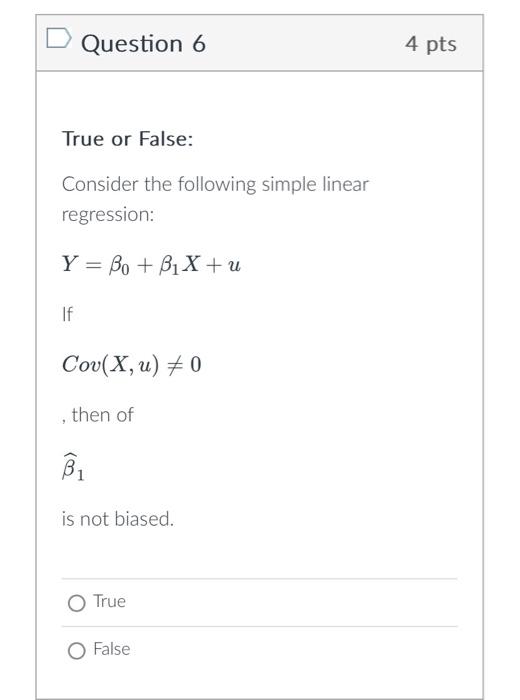 Solved True or False: Consider the following simple linear | Chegg.com