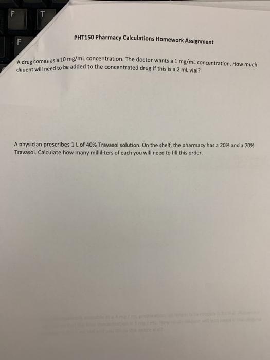 Solved PHT150 Pharmacy Calculations Homework Assignment A | Chegg.com