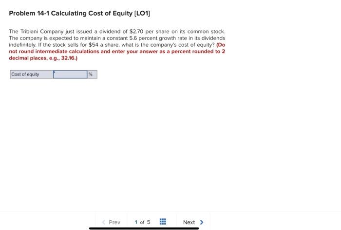 Solved Problem 14-1 Calculating Cost of Equity [LO1] The | Chegg.com