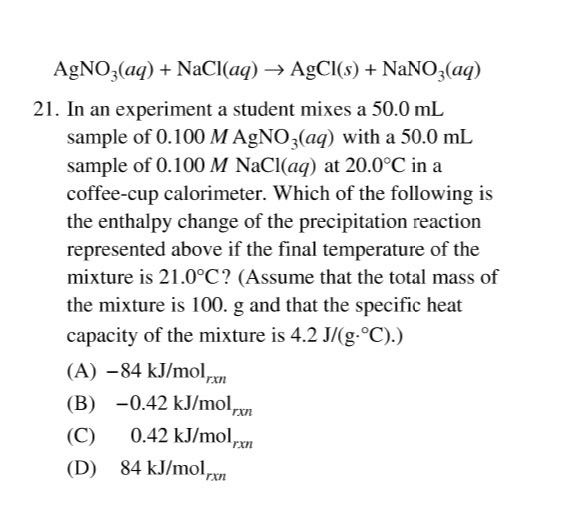 Solved AgNO3(aq) + NaCl(aq) → AgCl(s) + NaNO3(aq) 21. In an | Chegg.com