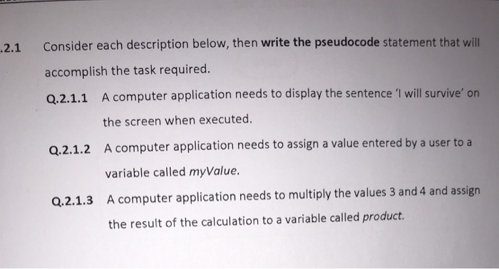 Solved .2.1 Consider each description below, then write the | Chegg.com