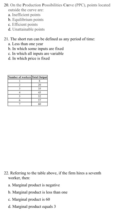 Solved 20. On the Production Possibilities Curve (PPC), | Chegg.com