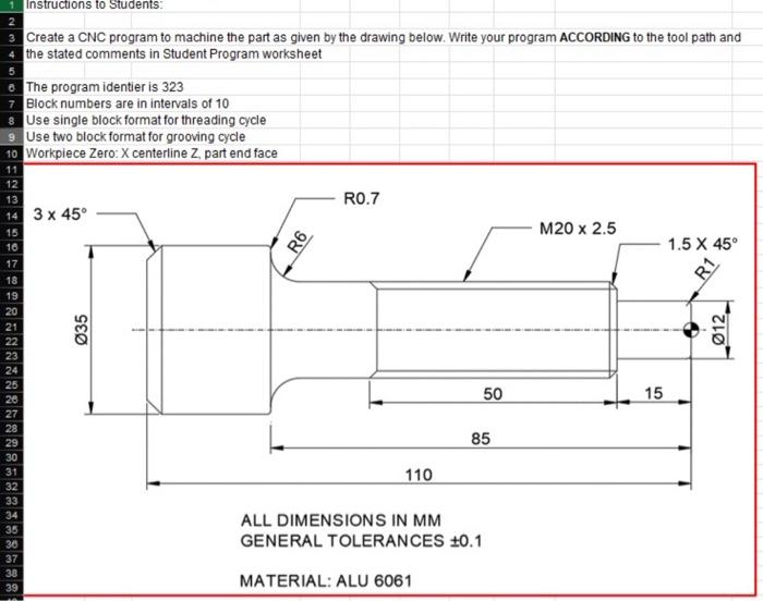 Solved Create a CNC turning program to machine the part | Chegg.com