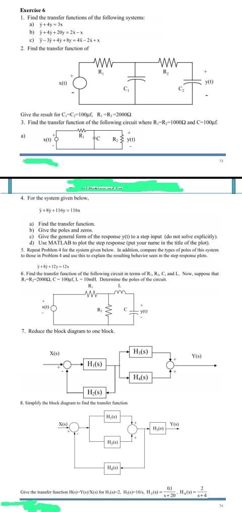 Solved Exercise 6 1. Find the transfer funetions of the | Chegg.com