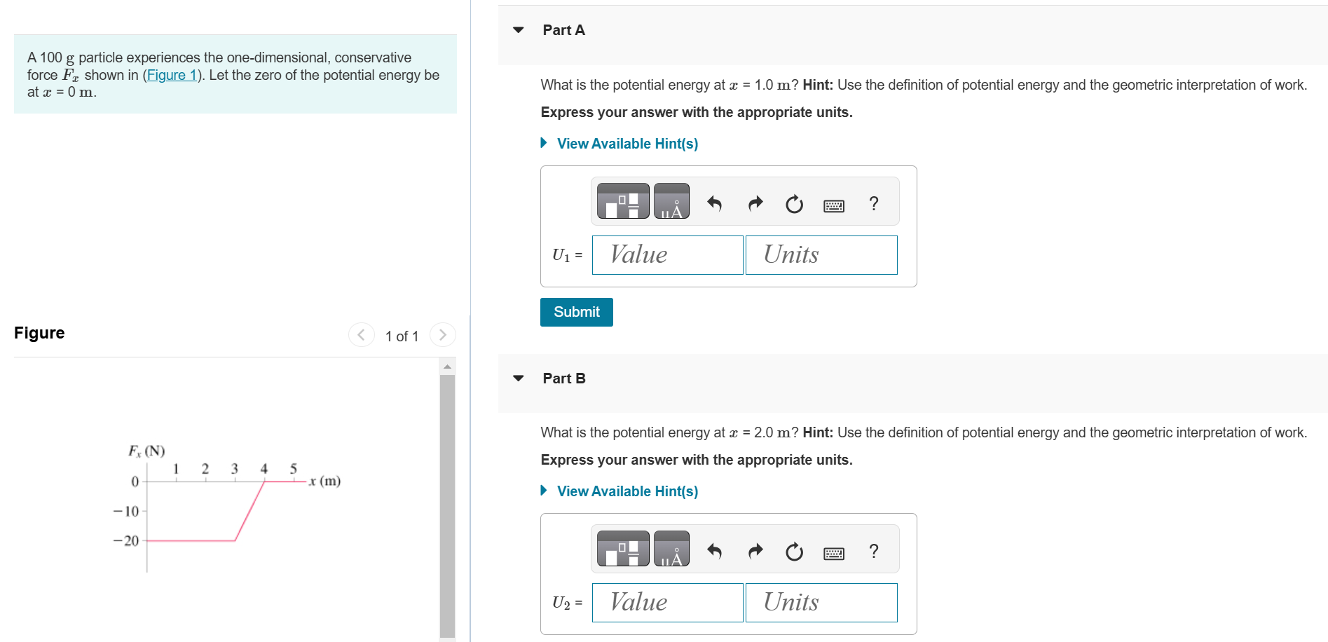 Solved A 100 ﻿g particle experiences the one-dimensional, | Chegg.com