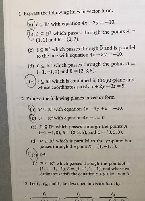 Solved 1 Express the following lines in vector form. (a) I | Chegg.com