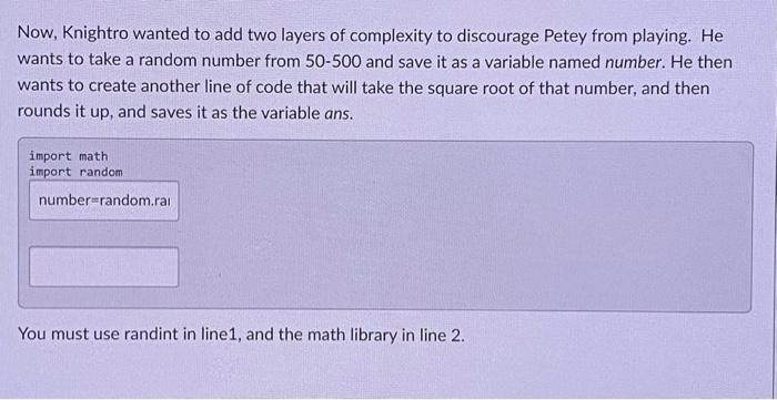Solved first answer is "number=random.randint(50,500)i am | Chegg.com