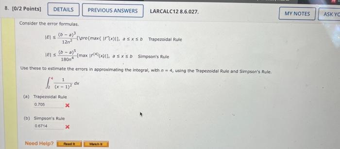 Solved Consider The Error Formulas 