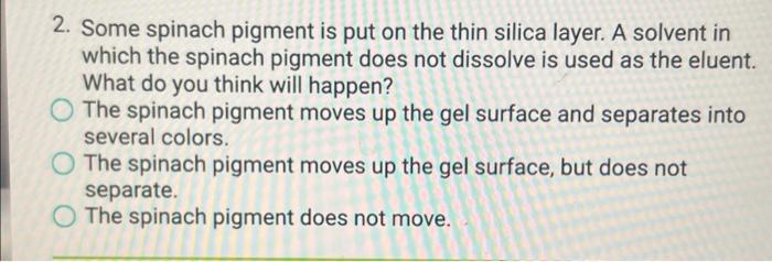 Some spinach pigment is put on the thin silica layer. | Chegg.com
