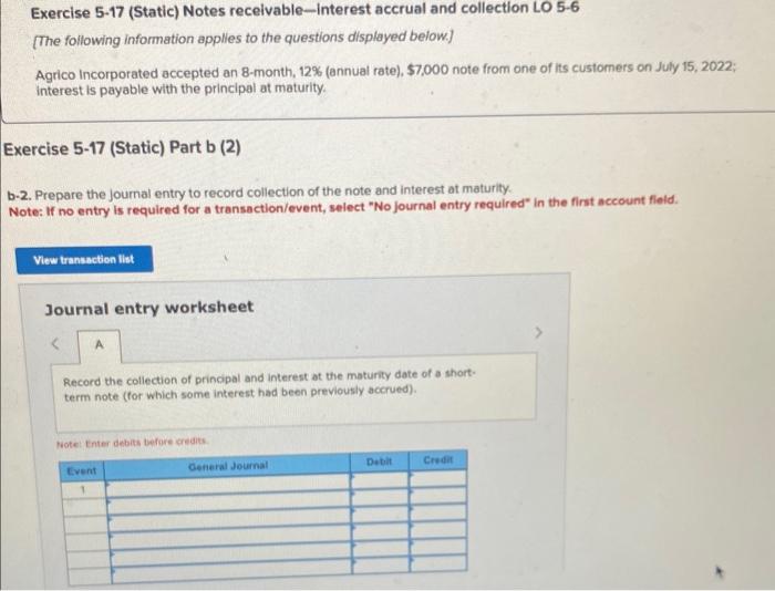 Solved Exercise 5-17 (Static) Notes receivable-interest | Chegg.com