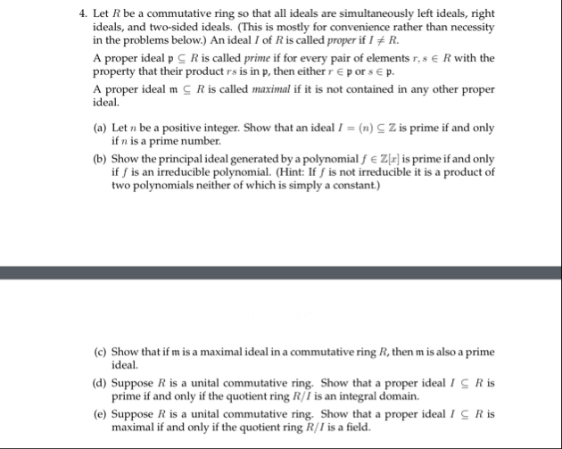 Solved Answer a-e please!! Let R ﻿be a commutative ring so | Chegg.com