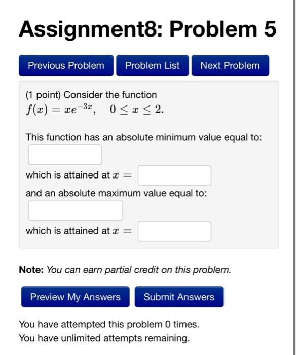 Solved Assignment8: Problem 5 (1 point) Consider the | Chegg.com