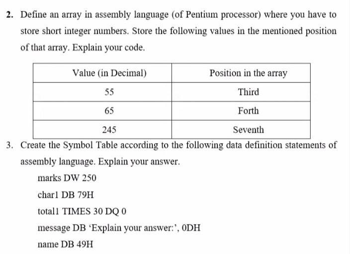 2. Define an array in assembly language (of Pentium | Chegg.com