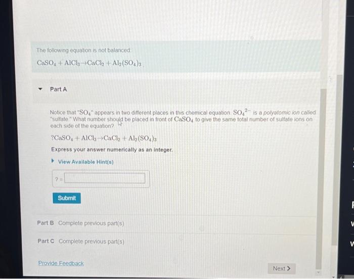 Solved The following equation is not balanced: CaSO4 + AlCl3 | Chegg.com
