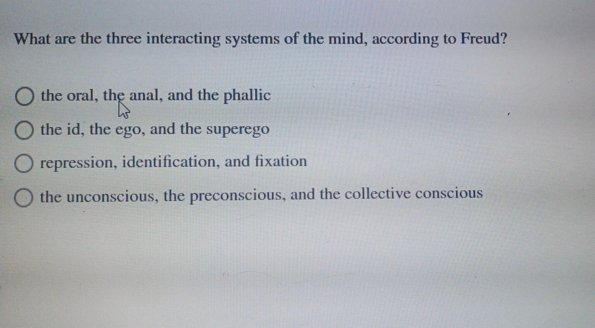 Solved What are the three interacting systems of the mind, | Chegg.com