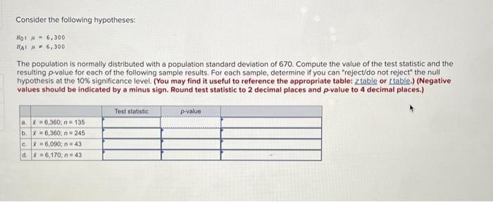 Solved Consider the following hypotheses: | Chegg.com