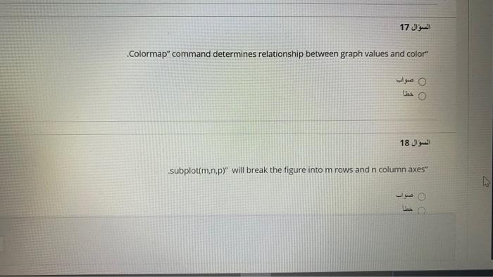 Solved السؤال 17 Colormap" command determines relationship | Chegg.com