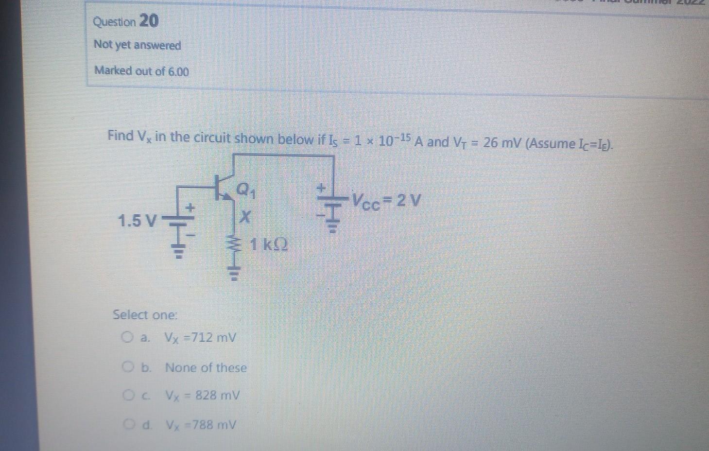 Solved Find Vx in the circuit shown below if Is=1×10−15 A | Chegg.com