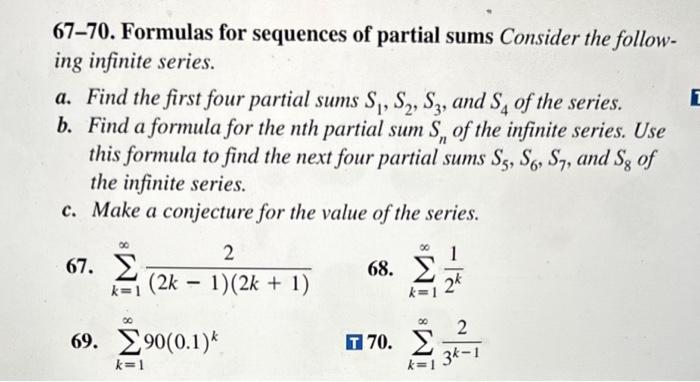 Solved 67-70. Formulas for sequences of partial sums | Chegg.com