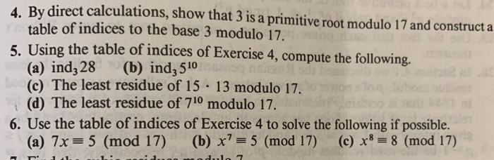 Solved 4 By direct calculations, show that 3 is a primitive | Chegg.com