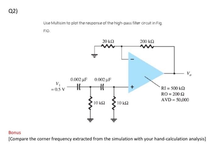 Solved Q2) Use Multisim to plot the response of the | Chegg.com