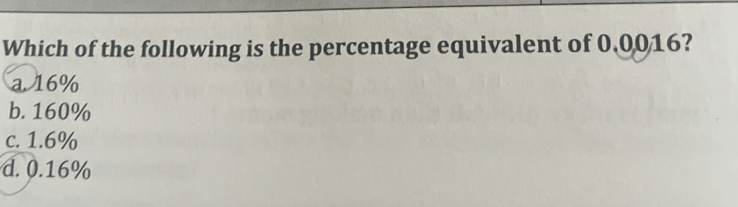 Solved Which of the following is the percentage equivalent | Chegg.com