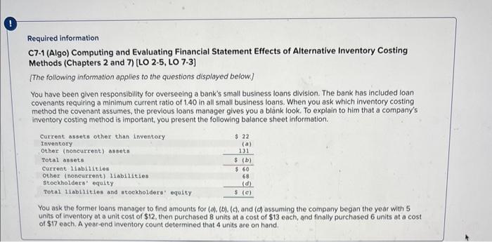 Solved Required information C7-1 (Algo) Computing and | Chegg.com