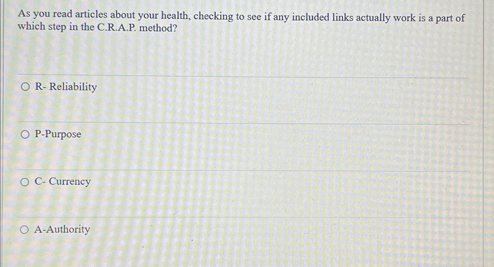Solved As you read articles about your health, checking to | Chegg.com