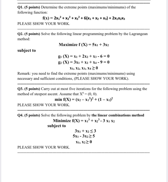 Solved Q1. (5 points) Determine the extreme points | Chegg.com