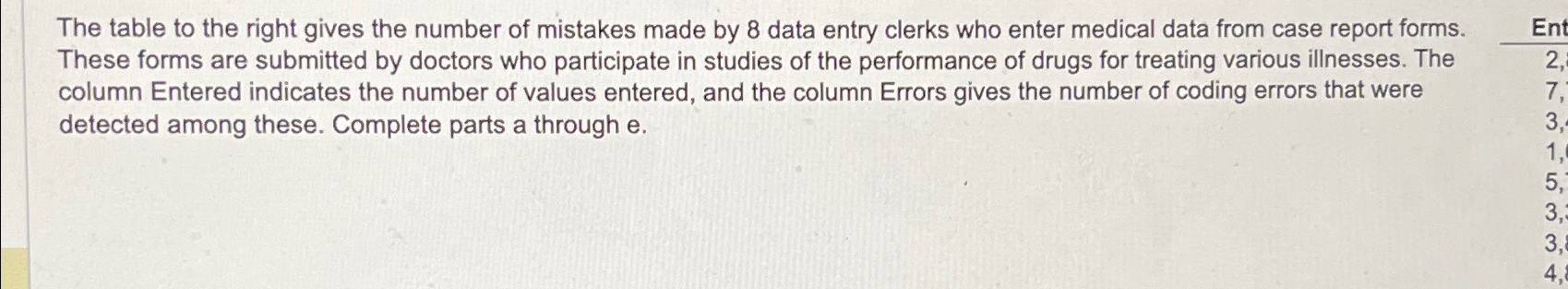 Solved The table to the right gives the number of mistakes | Chegg.com