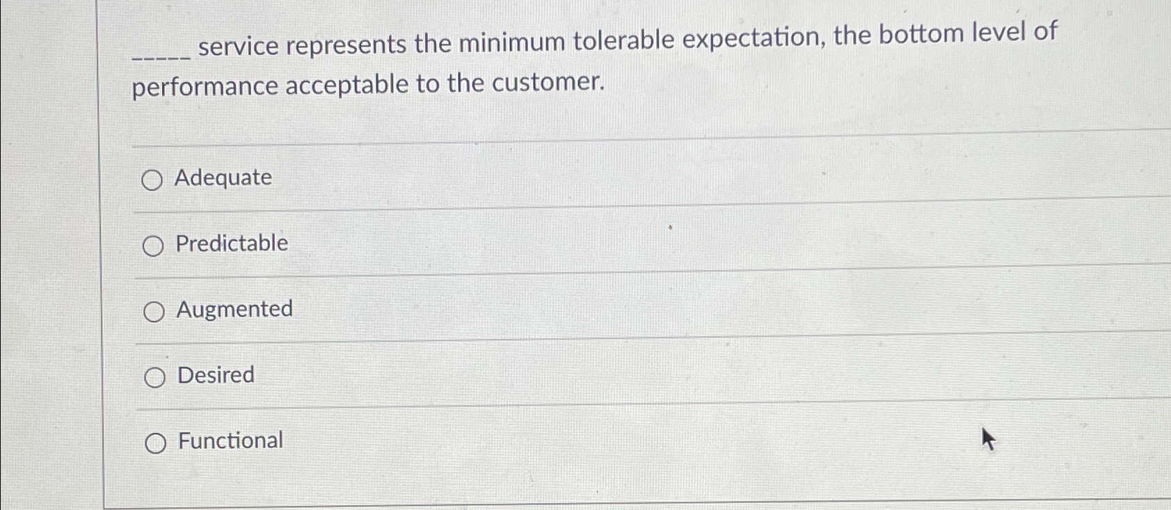 service represents the minimum tolerable expectation, | Chegg.com