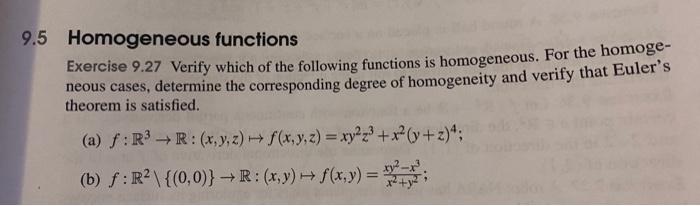 Solved 5 Homogeneous functions Exercise 9.27 Verify which of | Chegg.com
