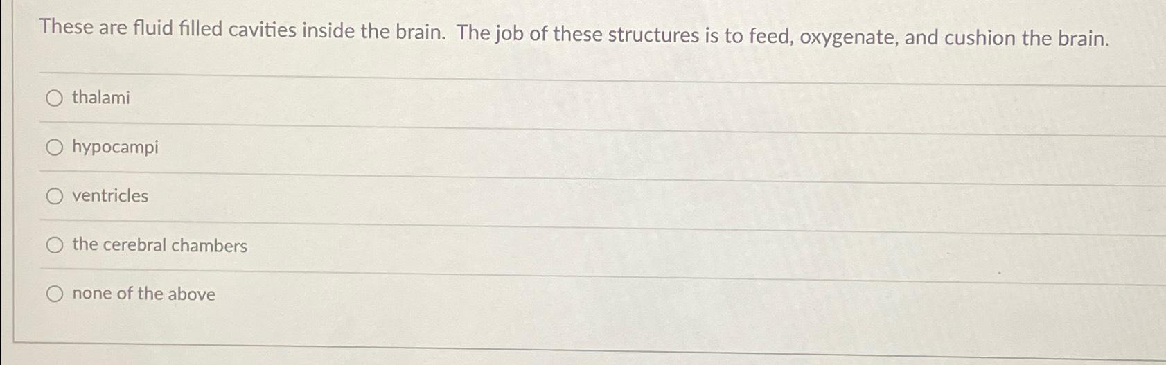 Solved These are fluid filled cavities inside the brain. The | Chegg.com