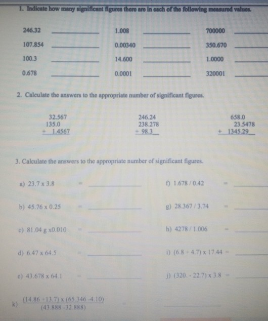 Solved 1. Indicate how many significant figures there are in | Chegg.com