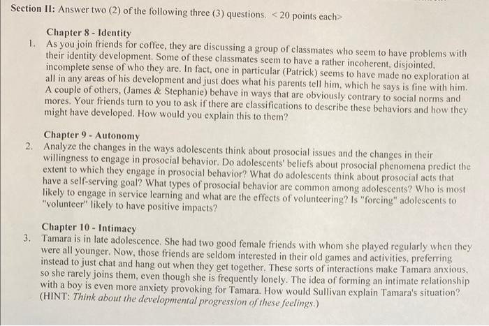 Solved Section II: Answer two (2) of the following three (3) | Chegg.com