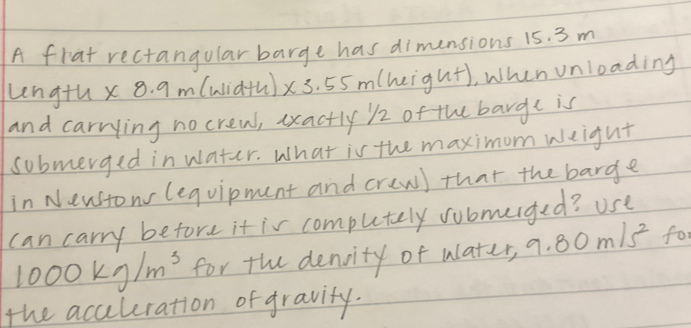 Solved A flat rectangular barge has dimensions 15.3m ﻿length | Chegg.com