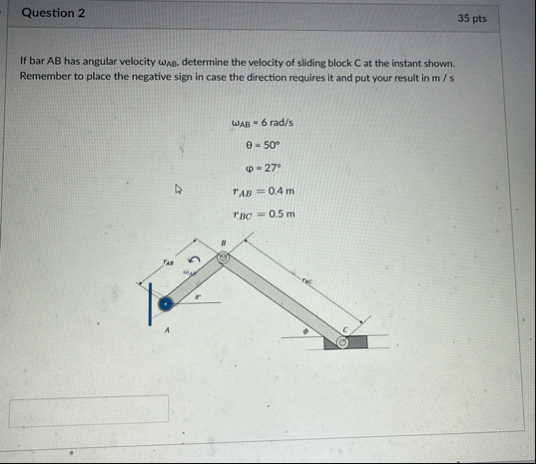 Solved Question 235 ﻿ptsIf bar AB ﻿has angular velocity ωAB. | Chegg.com