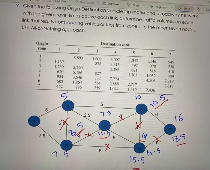 Solved 9. Given the following Origin-Destination vehicle | Chegg.com