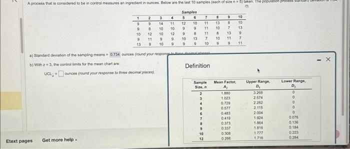Solved th z=3, the control limits for the mean chart are: | Chegg.com