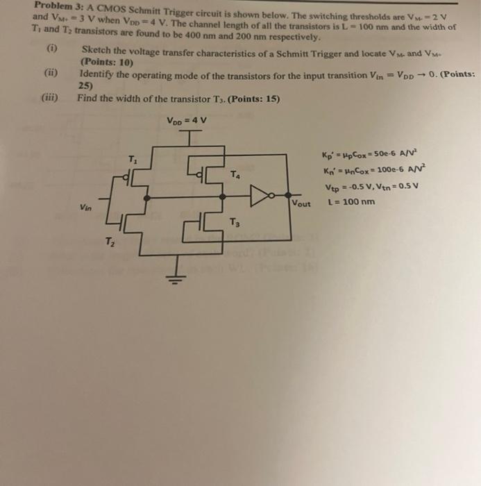 Solved Problem 3: A CMOS Schmitt Trigger circuit is shown | Chegg.com