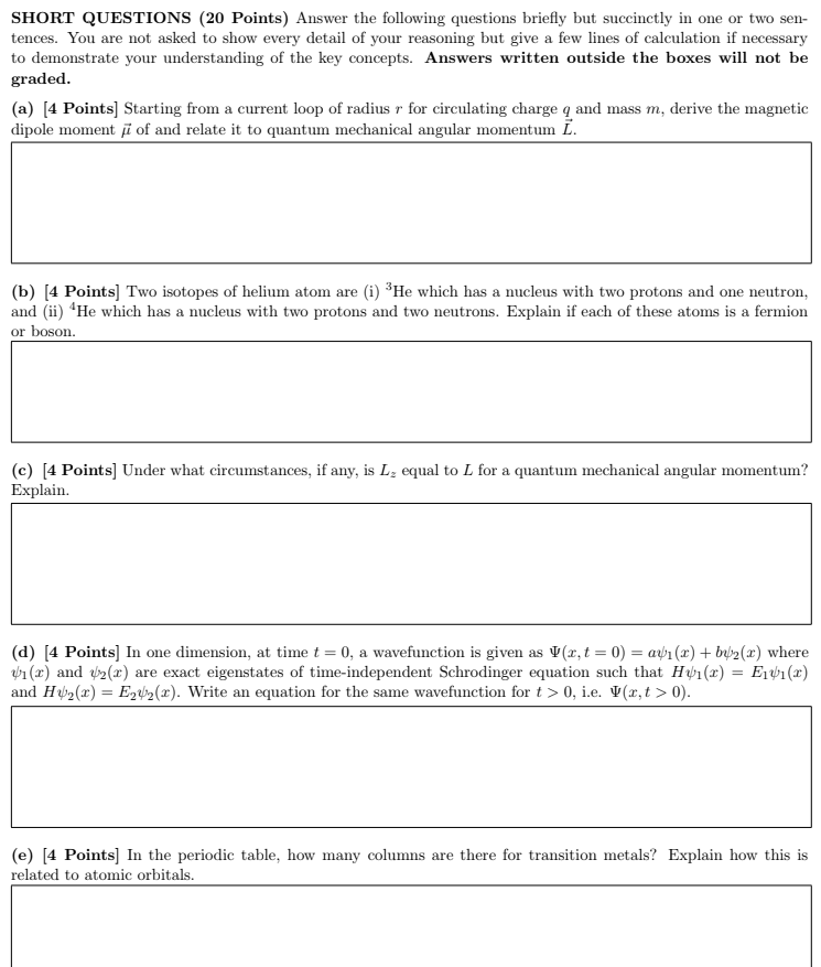 Solved SHORT QUESTIONS (20 ﻿Points) ﻿Answer the following | Chegg.com