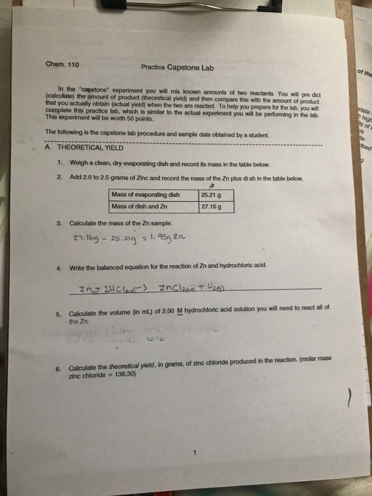 Solved Chem. 110 Practice Capstone Lab In the capstone" | Chegg.com