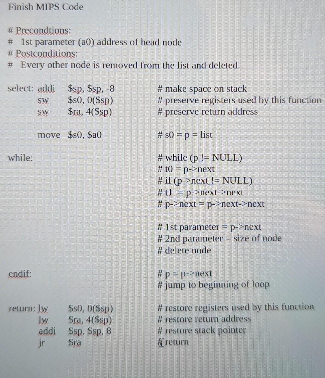 Solved Finish MIPS Code \# Precondtions: \# 1st parameter | Chegg.com