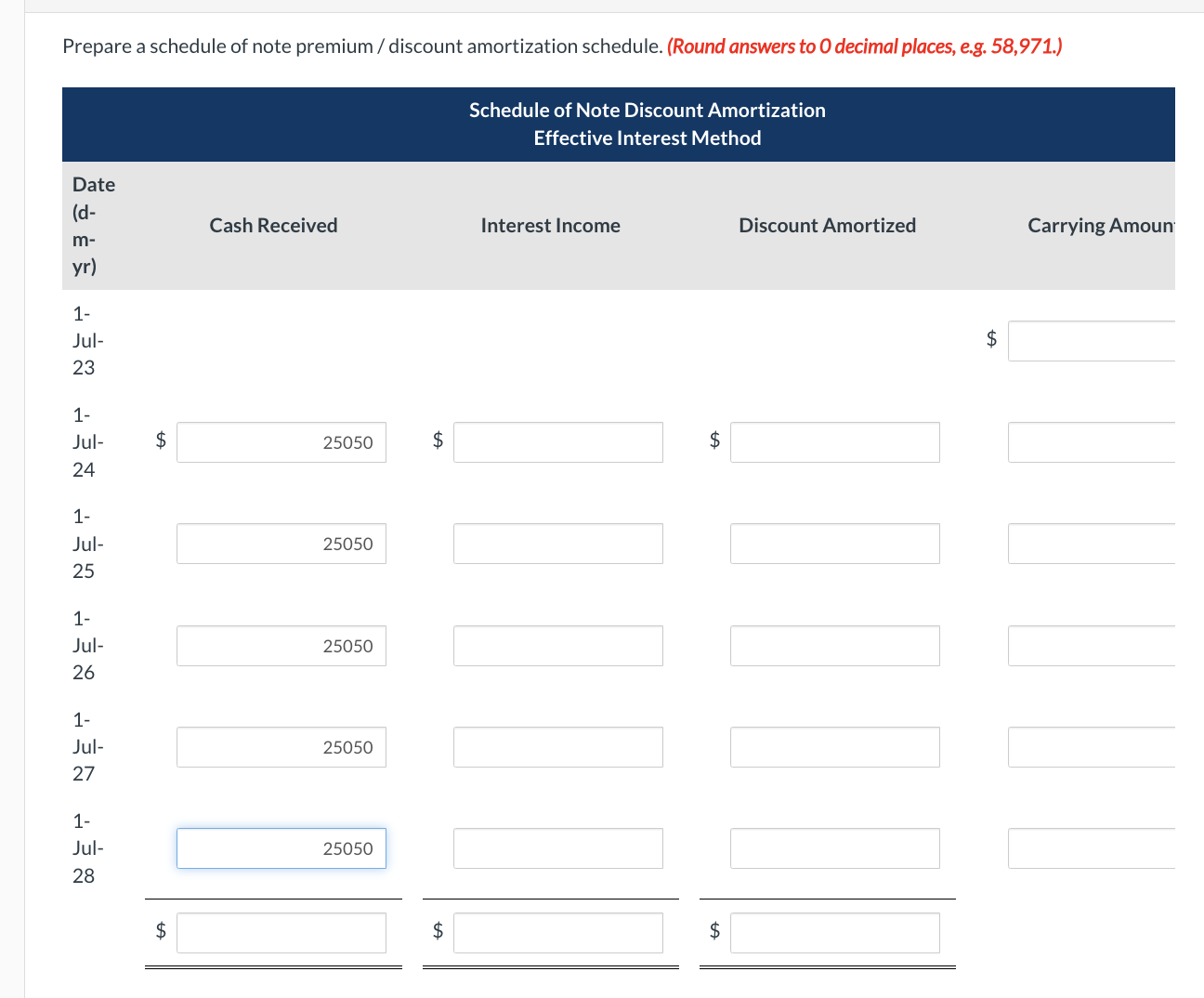 Prepare a schedule of note premium / ﻿discount | Chegg.com